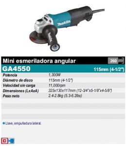 GA4550 MINI ESMERILADORA ANGULAR MAKITA - Comercial Ferretera Ermita